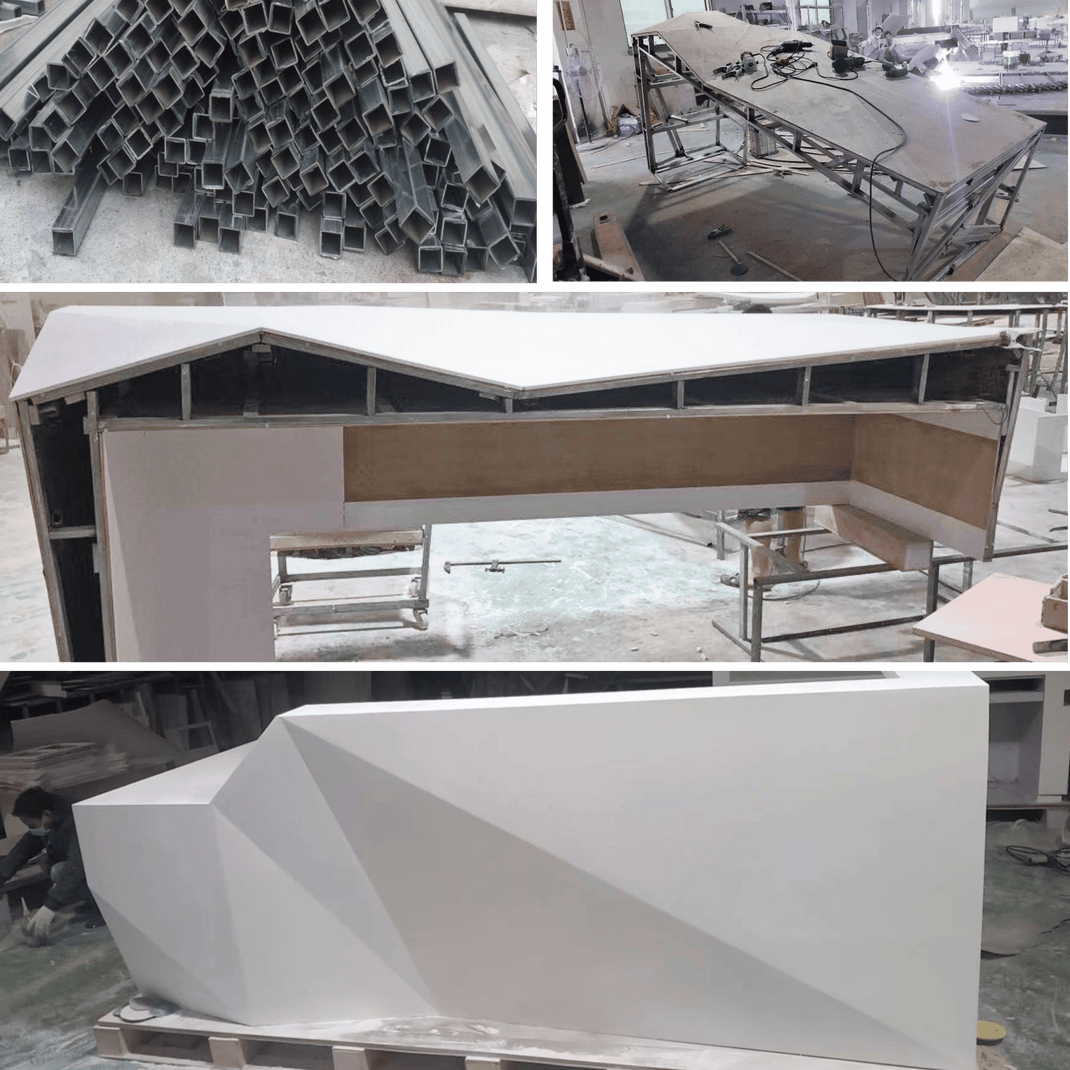 u-shaped white reception desk company front desk Yahstone solid surface ...